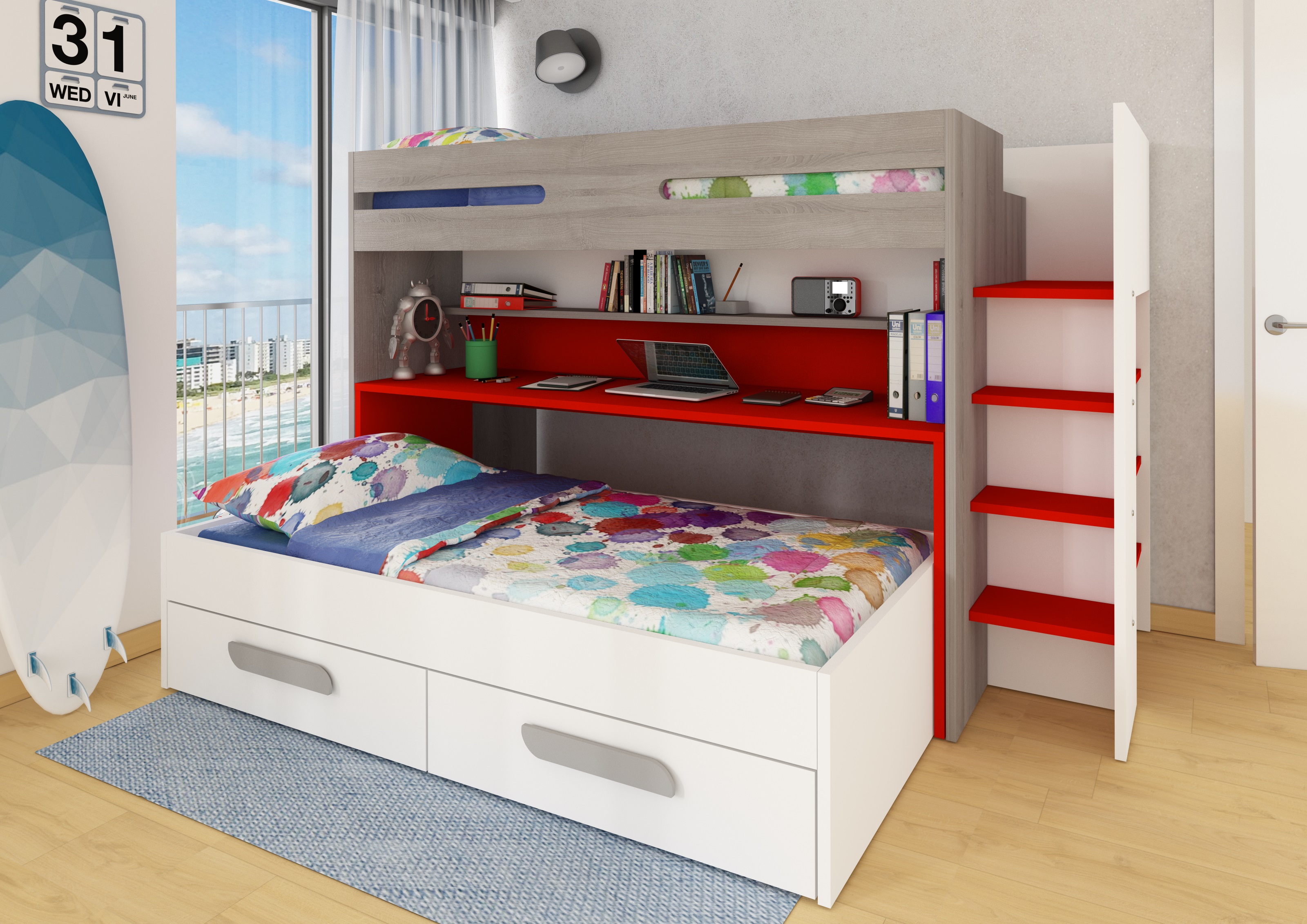 Bo10 Bunk Bed, Full Size Kids Bedrooms, Bedroom Furniture